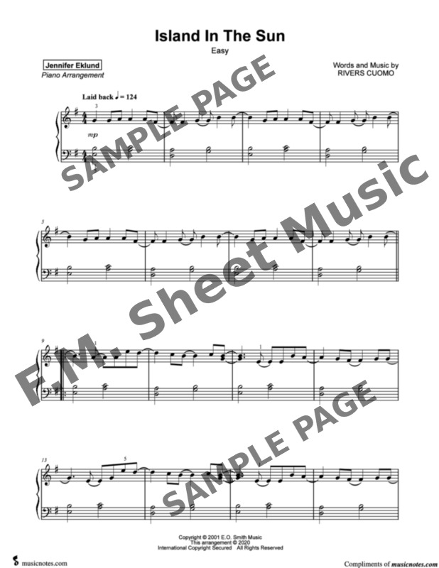 Island in the Sun (Easy Piano) By Weezer - F.M. Sheet Music - Pop Arrangements by Jennifer Eklund